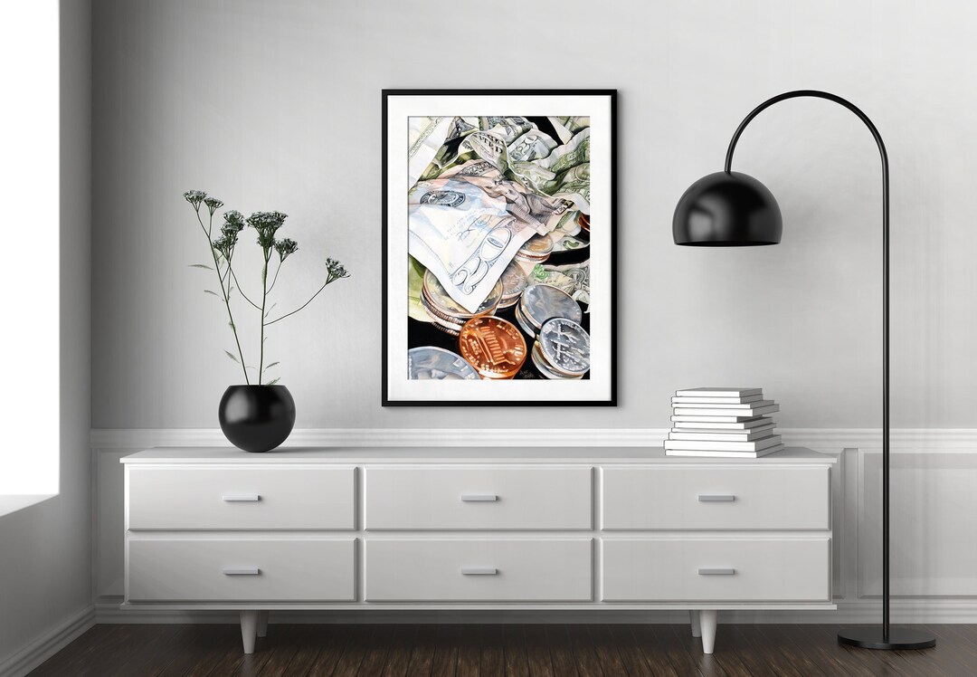 Money Watercolor Painting Office Wall Canvas Print, Large US Currency ...