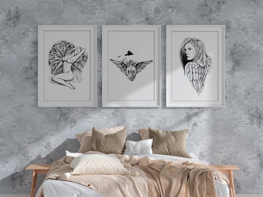 Angel Pin up Art Prints: Tattoo Style Illustration Set (digital ...