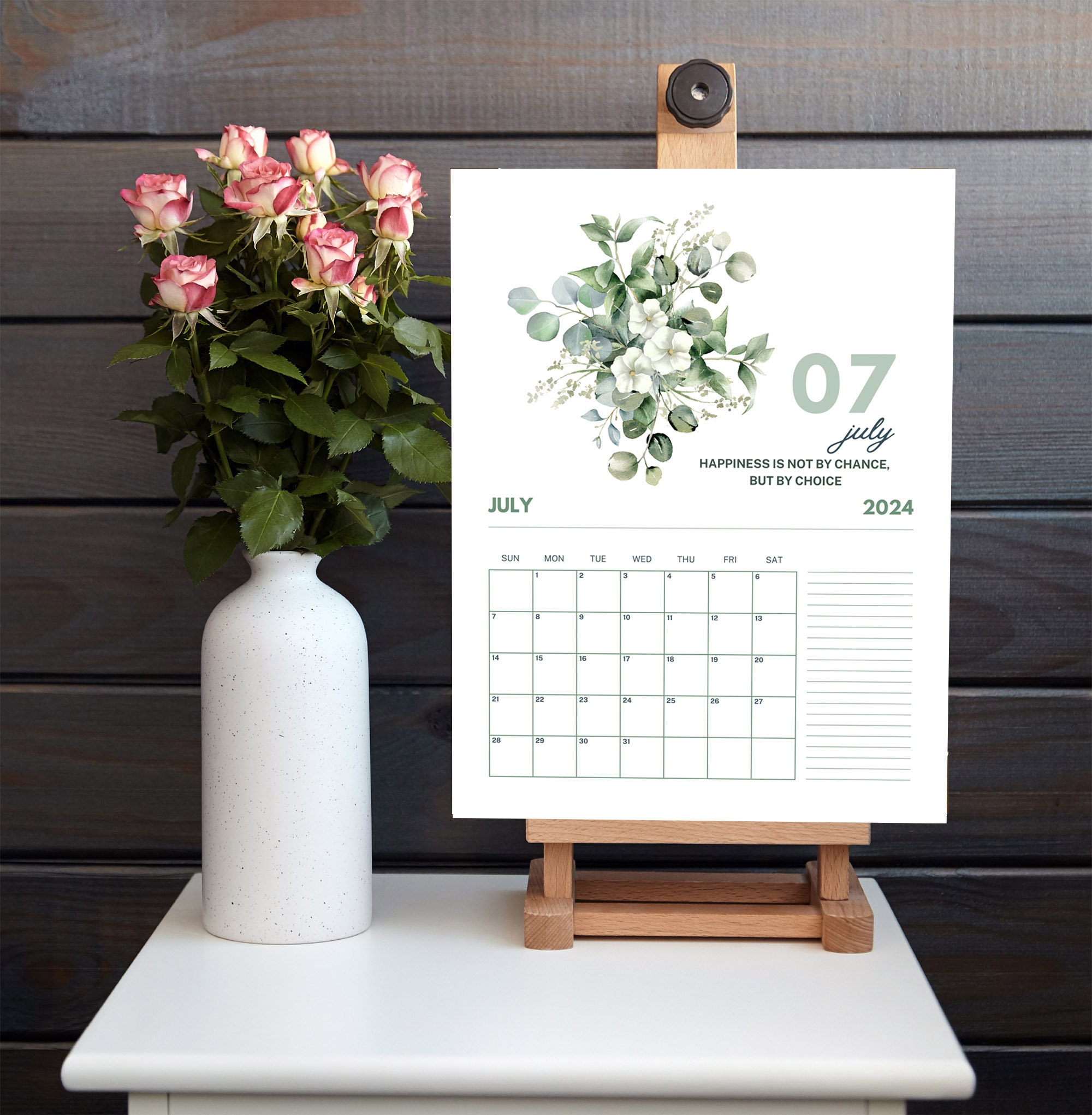 Printable 2024 Botanical Calendar, Inspirational Quote Greenery Desk ...