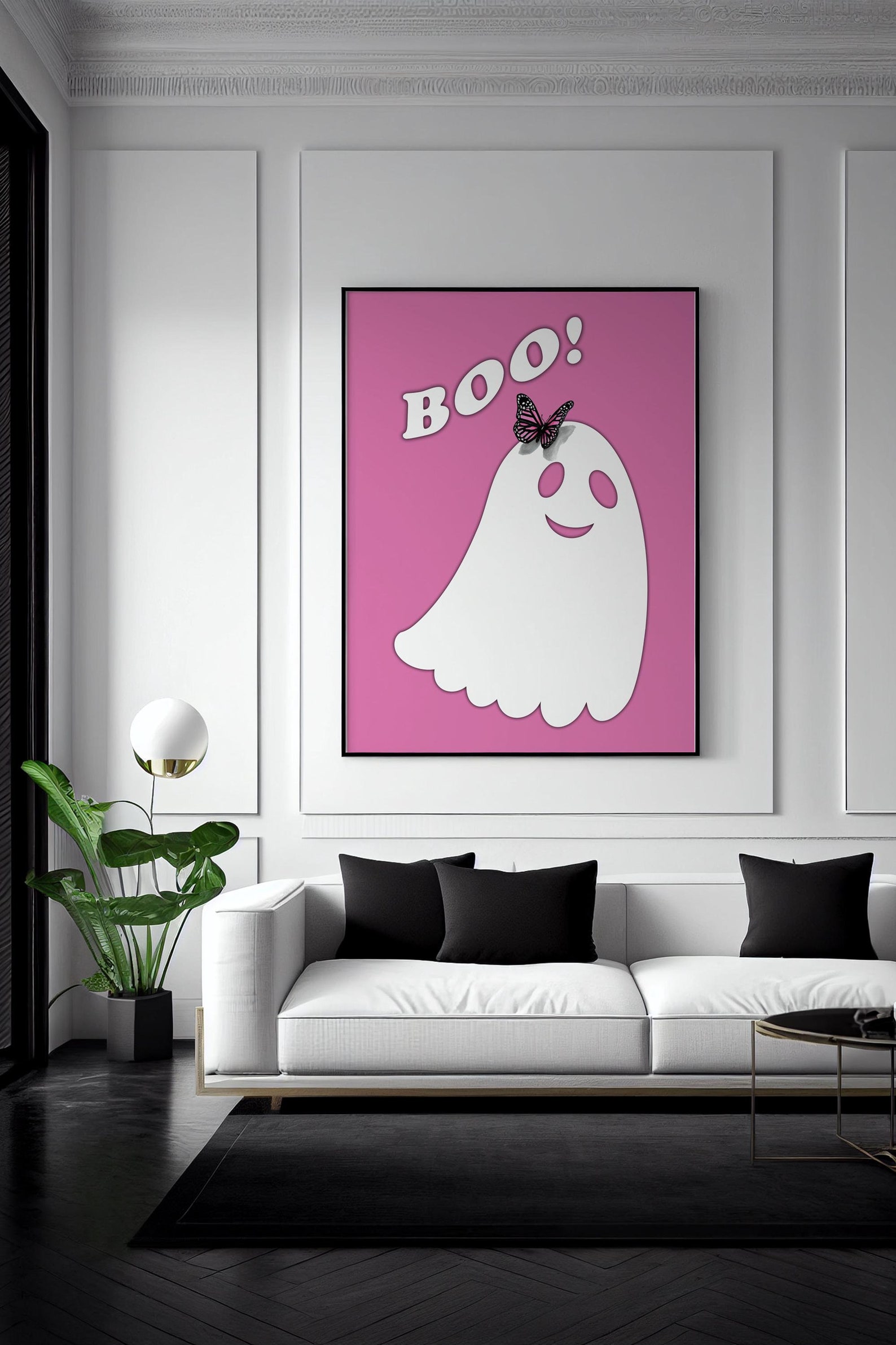 Trendy Pink Halloween Poster Pink Ghost Digital Print Cute Ghost Pink ...