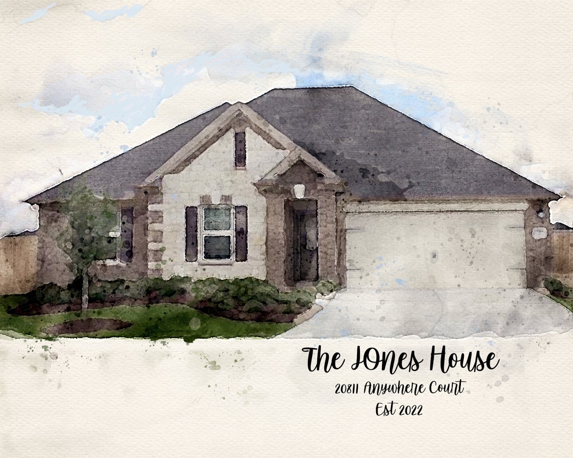 Custom Watercolor House Printable Gift. Digital Art From Photo | Etsy