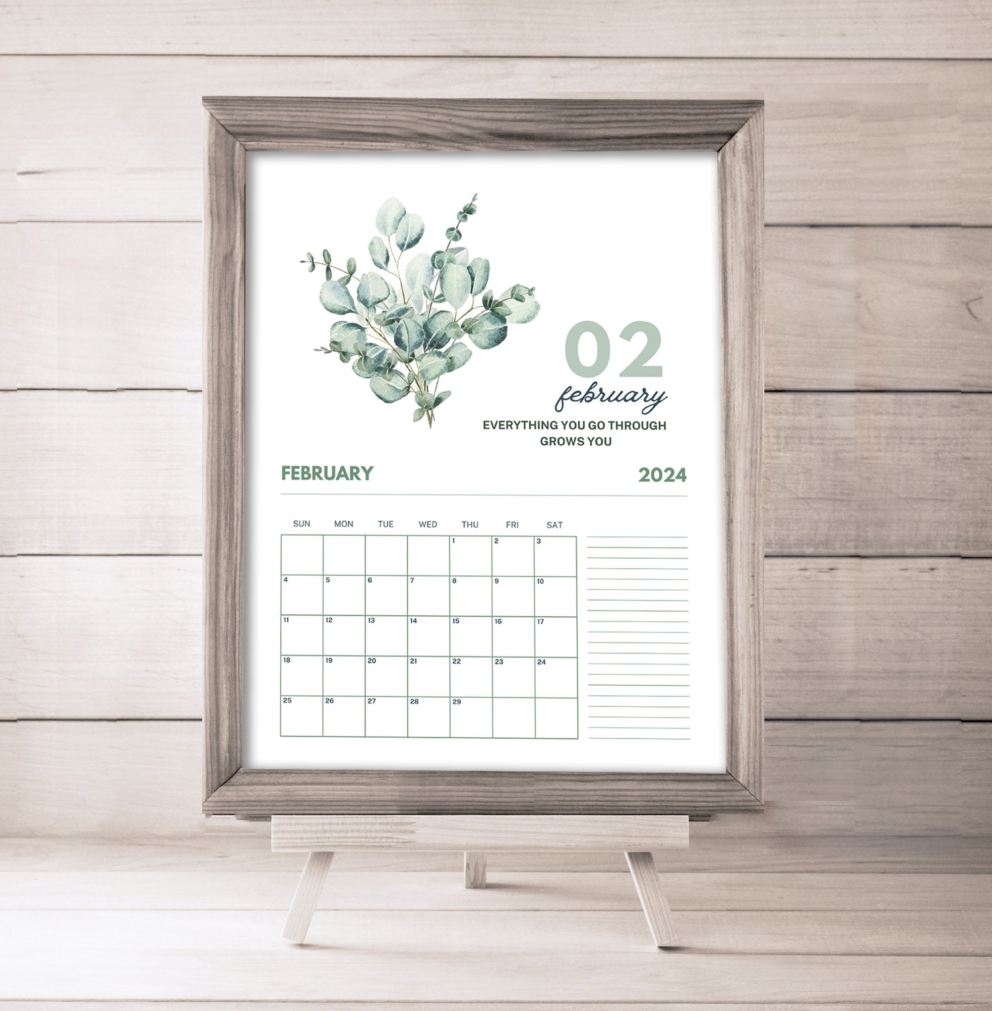 Printable 2024 Botanical Calendar, Inspirational Quote Greenery Desk ...