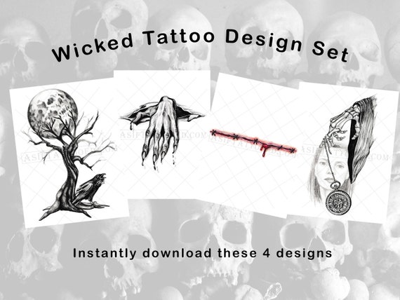 Wicked Tattoo Designs Set of 4 Halloween Tattoo Gothic Tattoo - Etsy