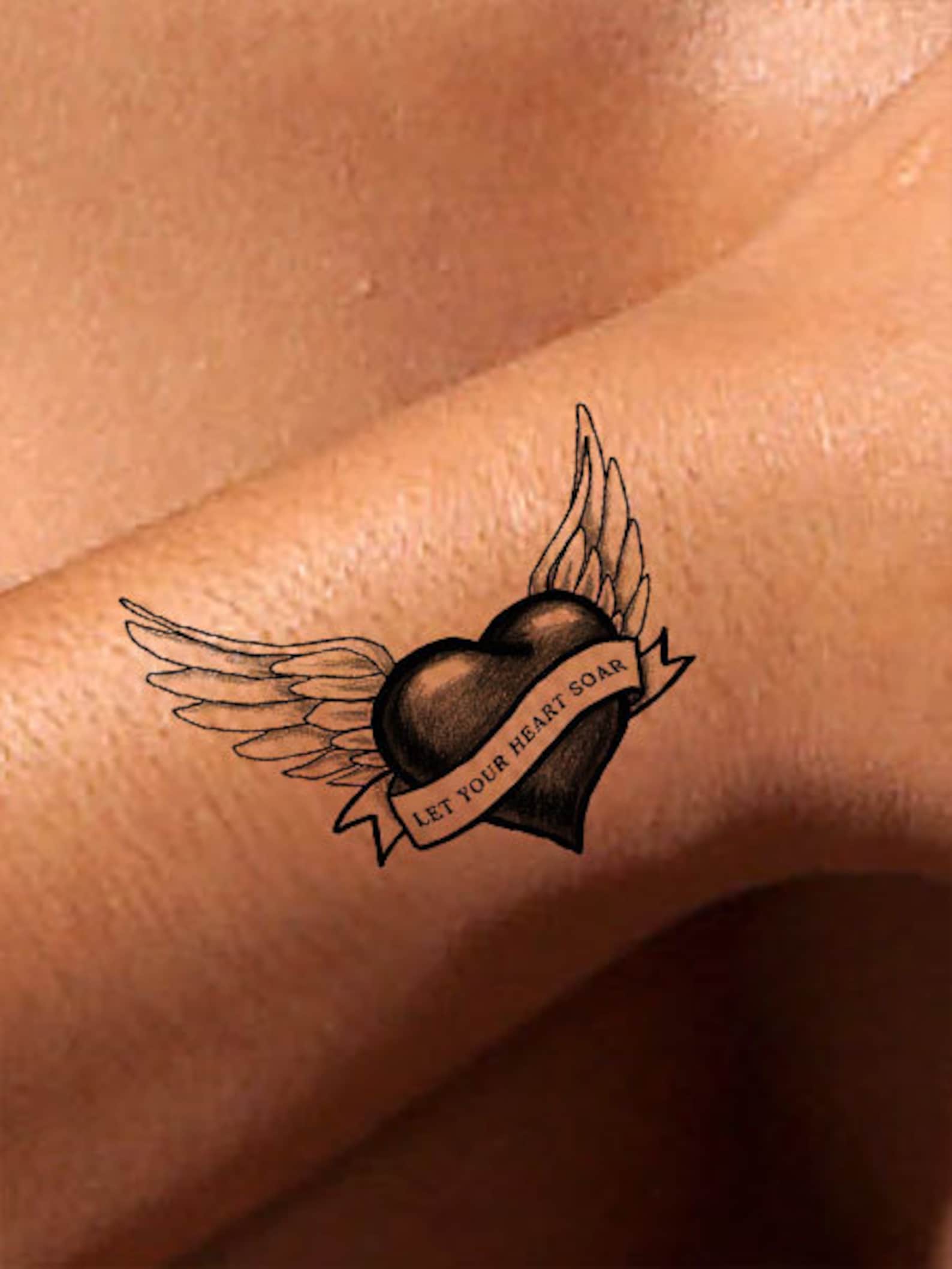 Winged Heart Tattoo Design Inspirational Quote Let Your Heart - Etsy