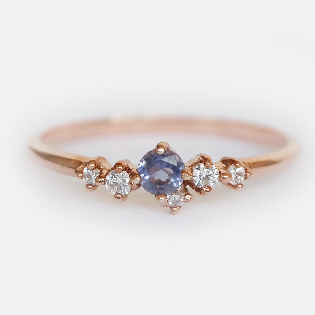 Iolite Diamond Ring, Unique Ring, Dainty Iolite Ring, Sapphire Ring ...