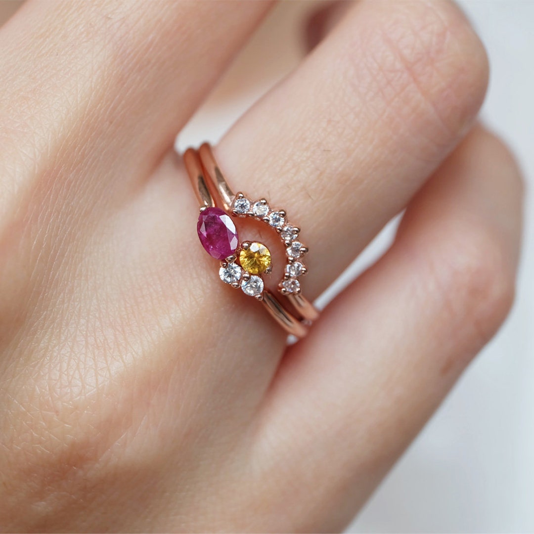 Ruby Cluster Ring Ruby Diamond Ring Ruby With Sapphire Ring - Etsy