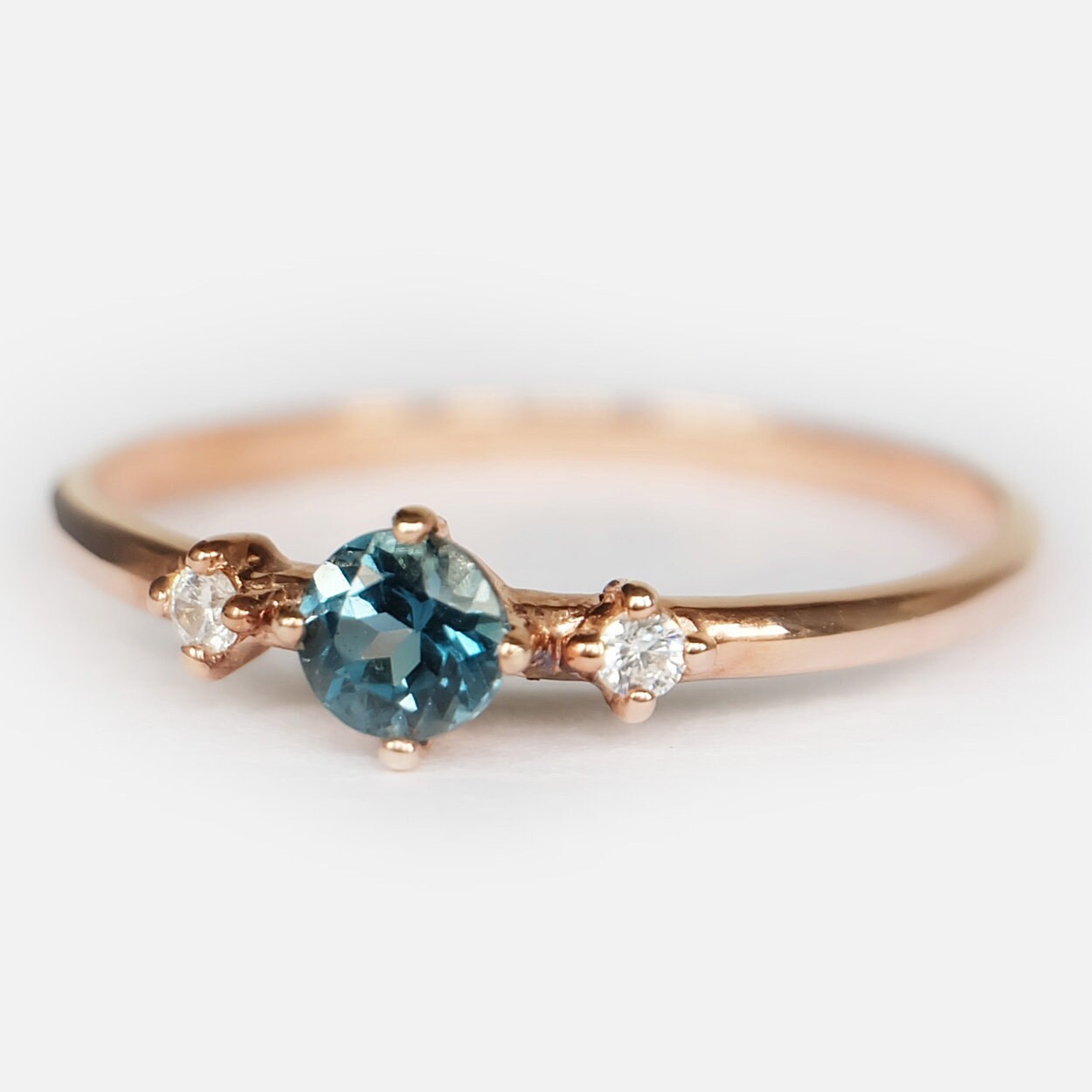 14k London Blue Topaz Ring Three Stone Ring Stacking Ring | Etsy