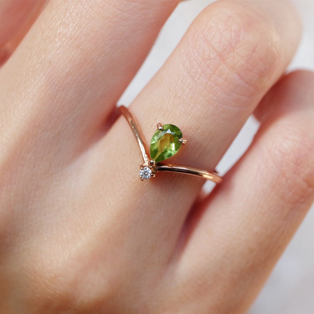 Peridot Ring Unique Engagement Ring Antique Pear Shaped | Etsy