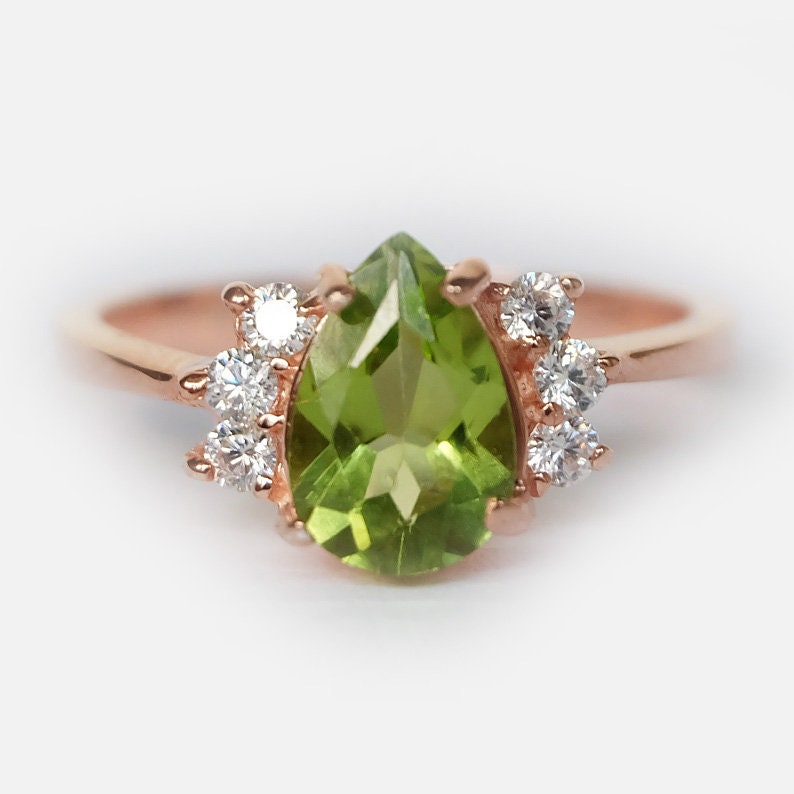 Peridot Ring August Birthstone Peridot Diamond Ring Peridot - Etsy
