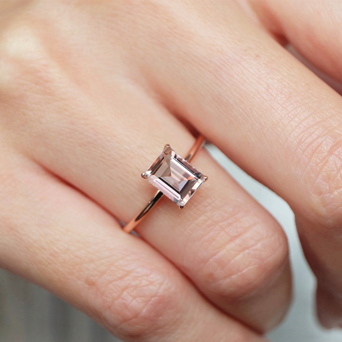 Morganite Baquette Ring Morganite Ring Princess Morganite | Etsy