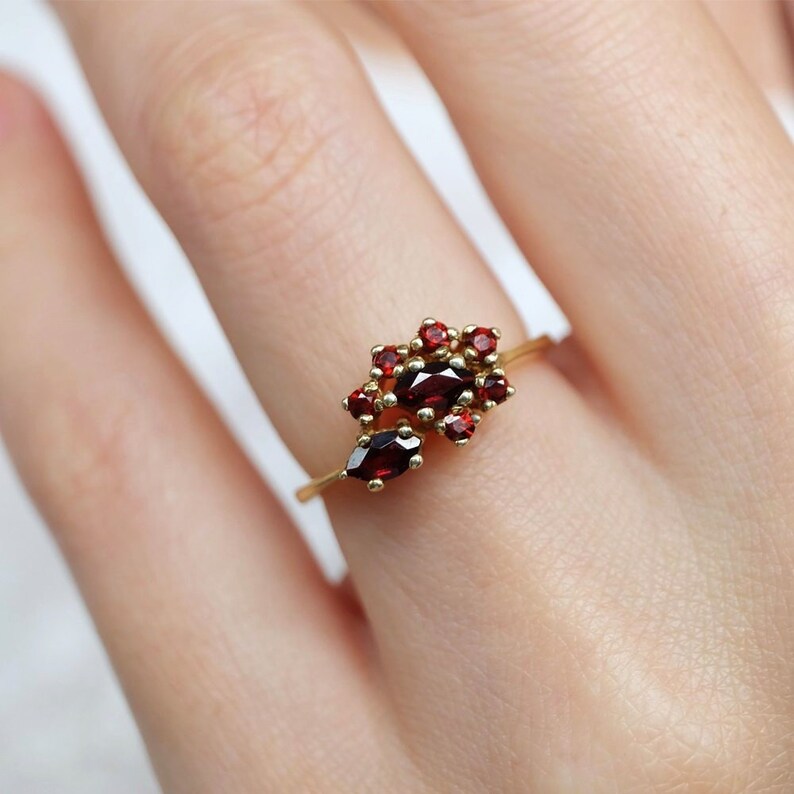 Garnet Cluster Ring Garnet Rings for Women 14k Garnet Ring - Etsy