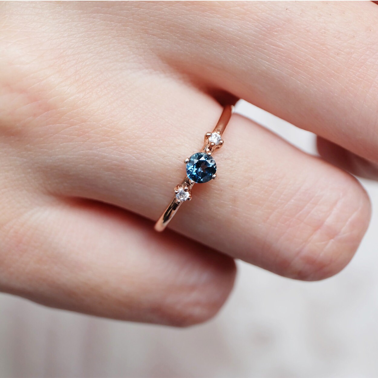 14k London Blue Topaz Ring Three Stone Ring Stacking Ring | Etsy