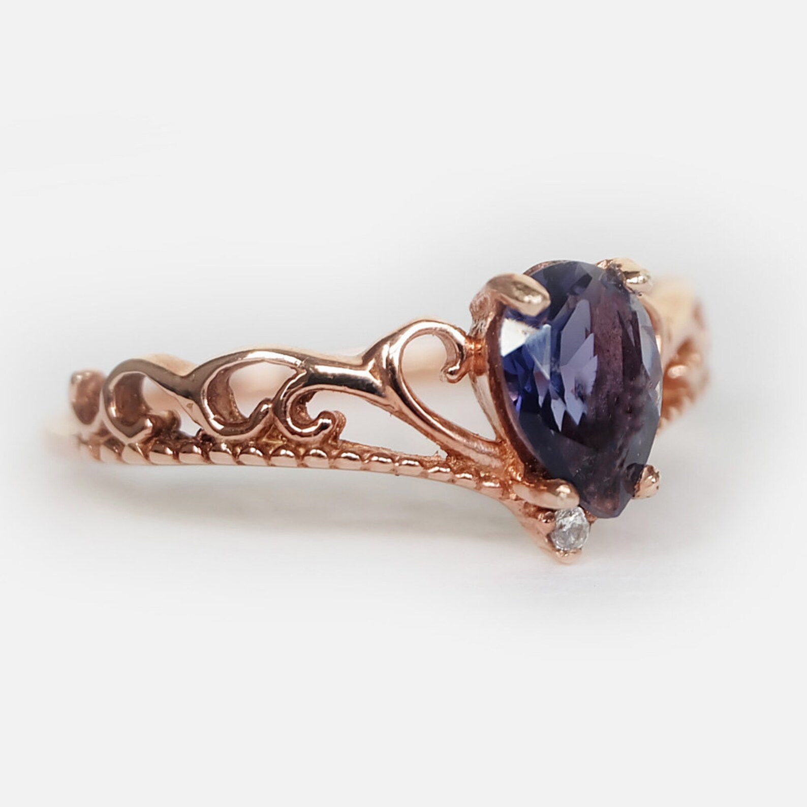 Iolite Engagement Ring Vintage Crown Ring Pear Iolite Ring | Etsy