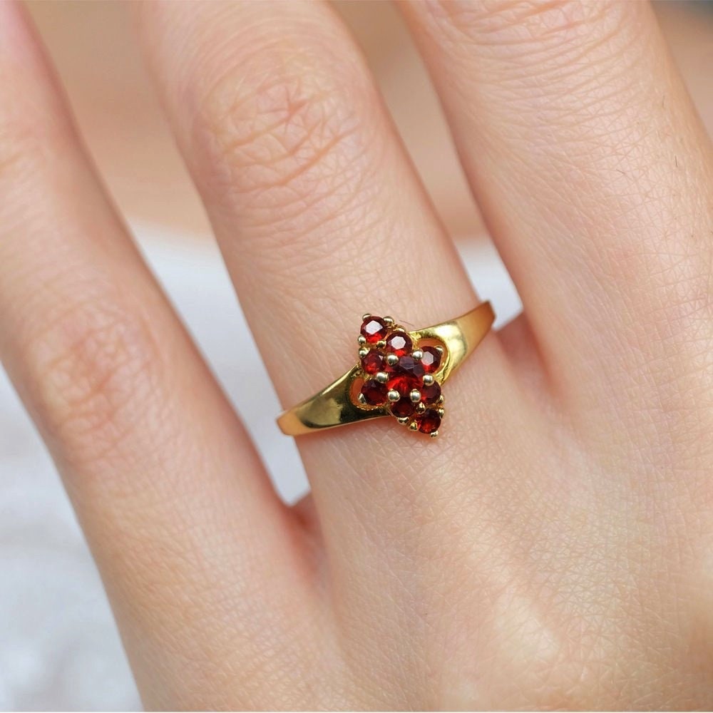 Round Garnet Ring Gold Ring Garnet Antique Garnet Ring - Etsy