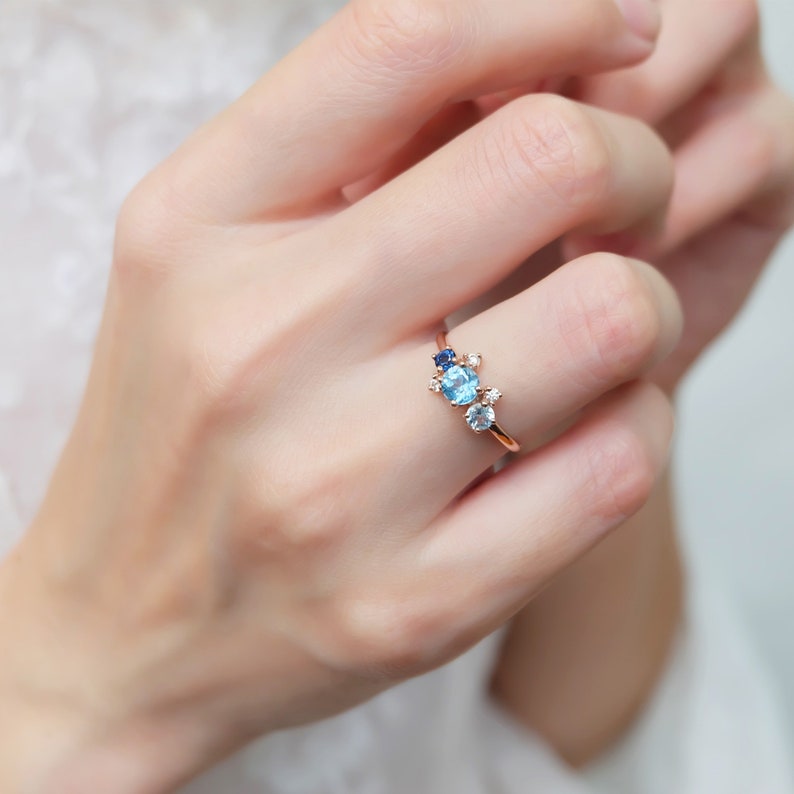Multi Stone Cluster Ring Blue Topaz Ring Sapphire Ring - Etsy UK