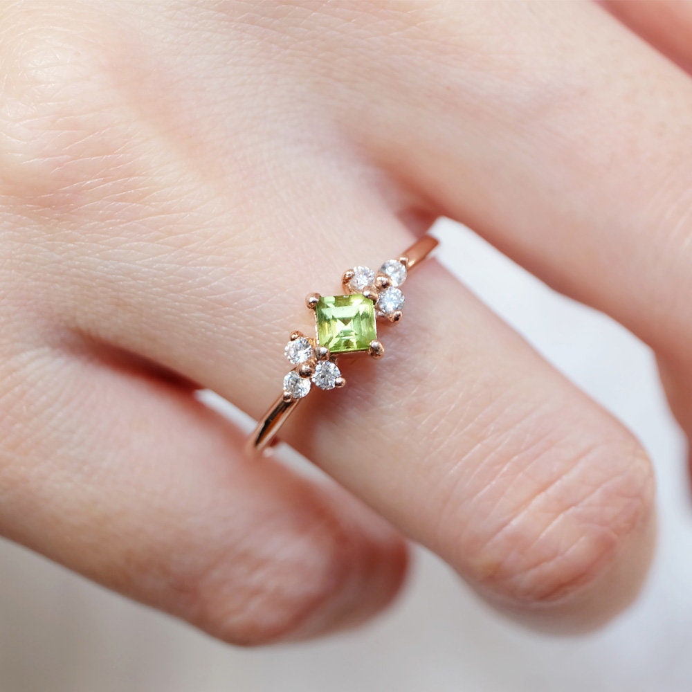 Natural Peridot Ring Rose Gold Peridot Ring Peridot Diamond | Etsy