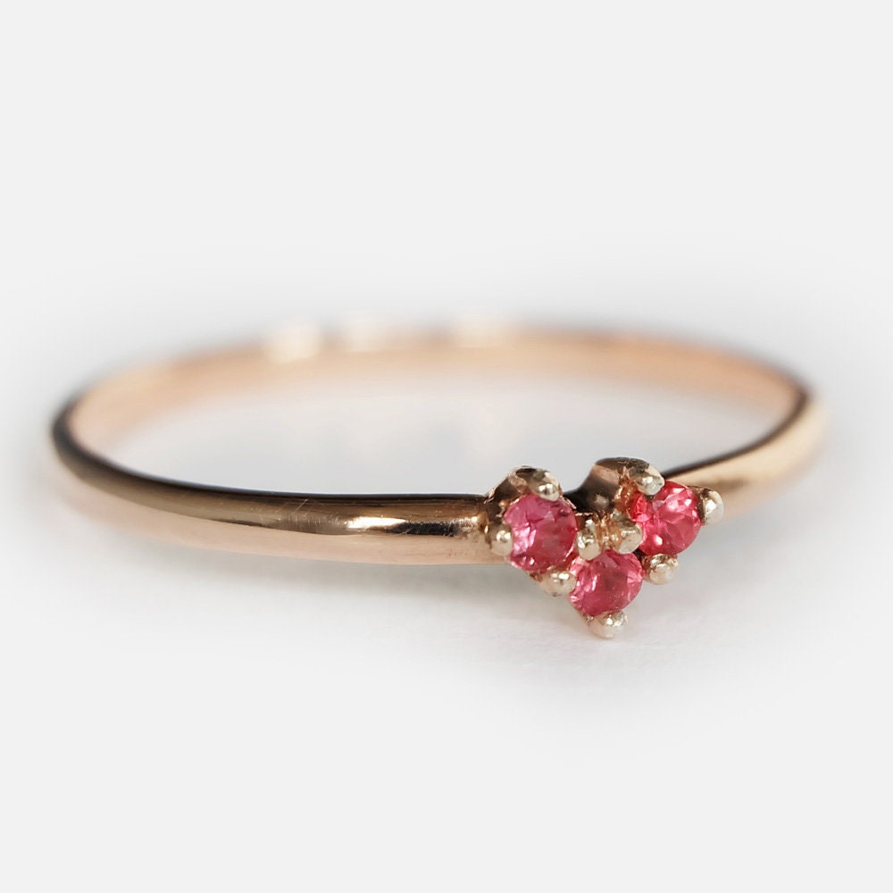 Dainty Heart Ring Tiny Gold Heart Ring Red Sapphire Heart | Etsy