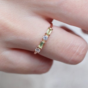 Peridot Baguette Ring, Solid 14k Gold Peridot Baguette Ring, Art Deco ...