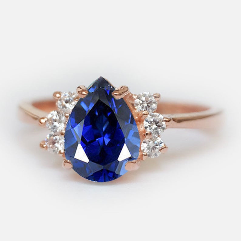 Sapphire Ring 14k Gold Pear Shape Natural Sapphire Pear - Etsy