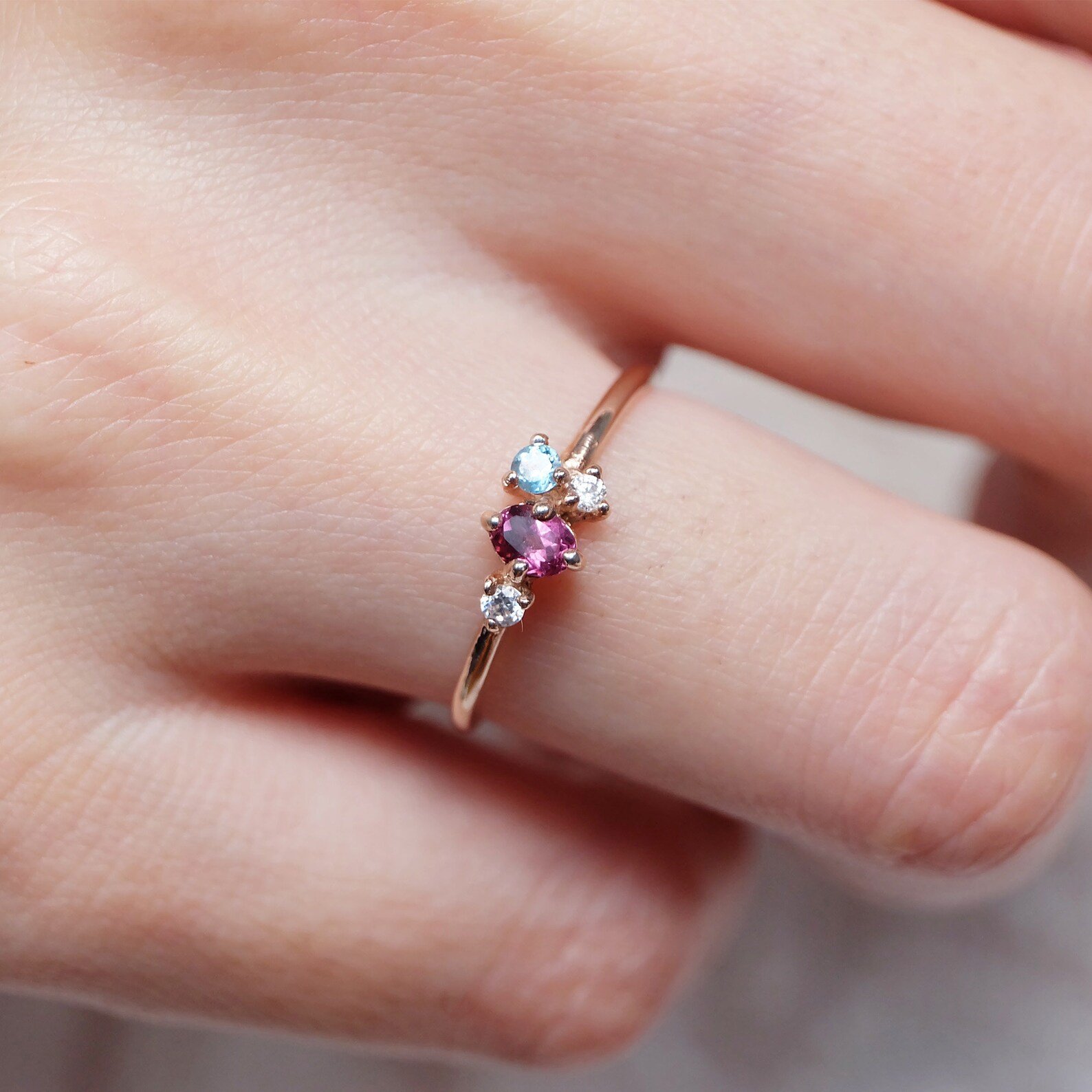 14k Gold Mixed Stone Cluster Ring Multi Stone Ring Gemstone - Etsy