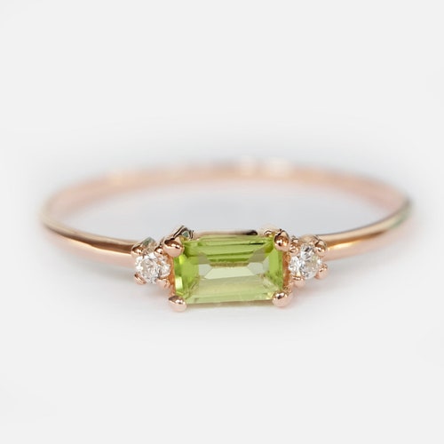 Peridot Baguette Ring Solid 14k Gold Peridot Baguette Ring - Etsy