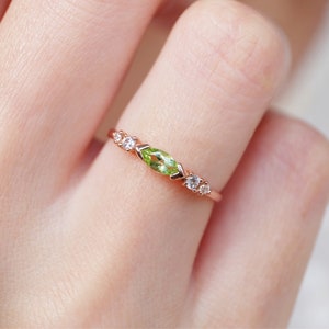 Peridot Ring, 14k Gold Peridot Marquise Ring, Green Peridot Ring ...