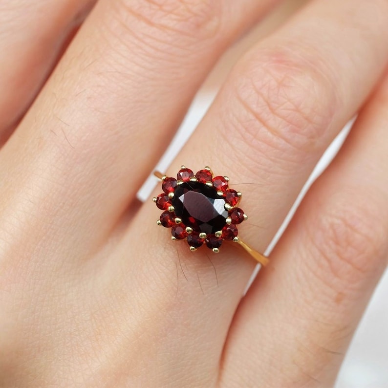 Oval Garnet Ring Garnet Ring Garnet Rings for Women 14k - Etsy