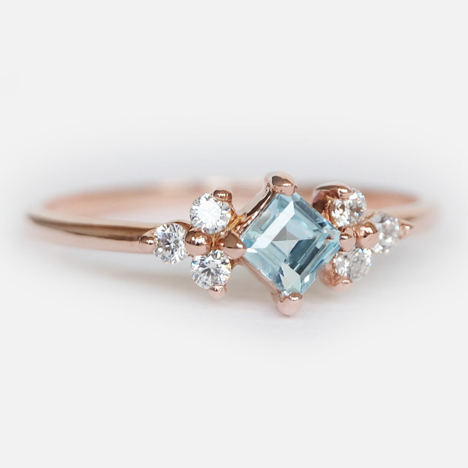 Princess Cut Aquamarine Diamond Ring Gold Diamond Cluster - Etsy