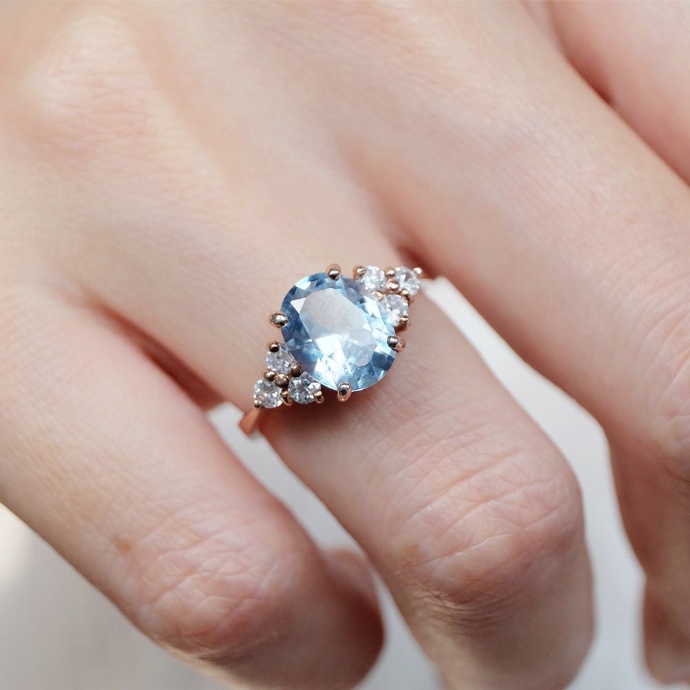 Oval blue topaz ring blue topaz ring topaz engagement ring | Etsy