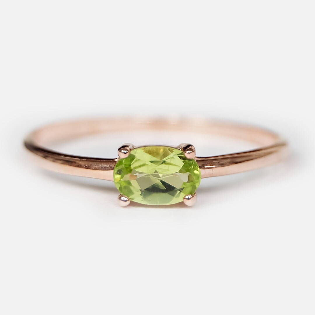 Peridot Ring, 14k Gold Peridot Ring, Oval Peridot Solitaire Ring ...