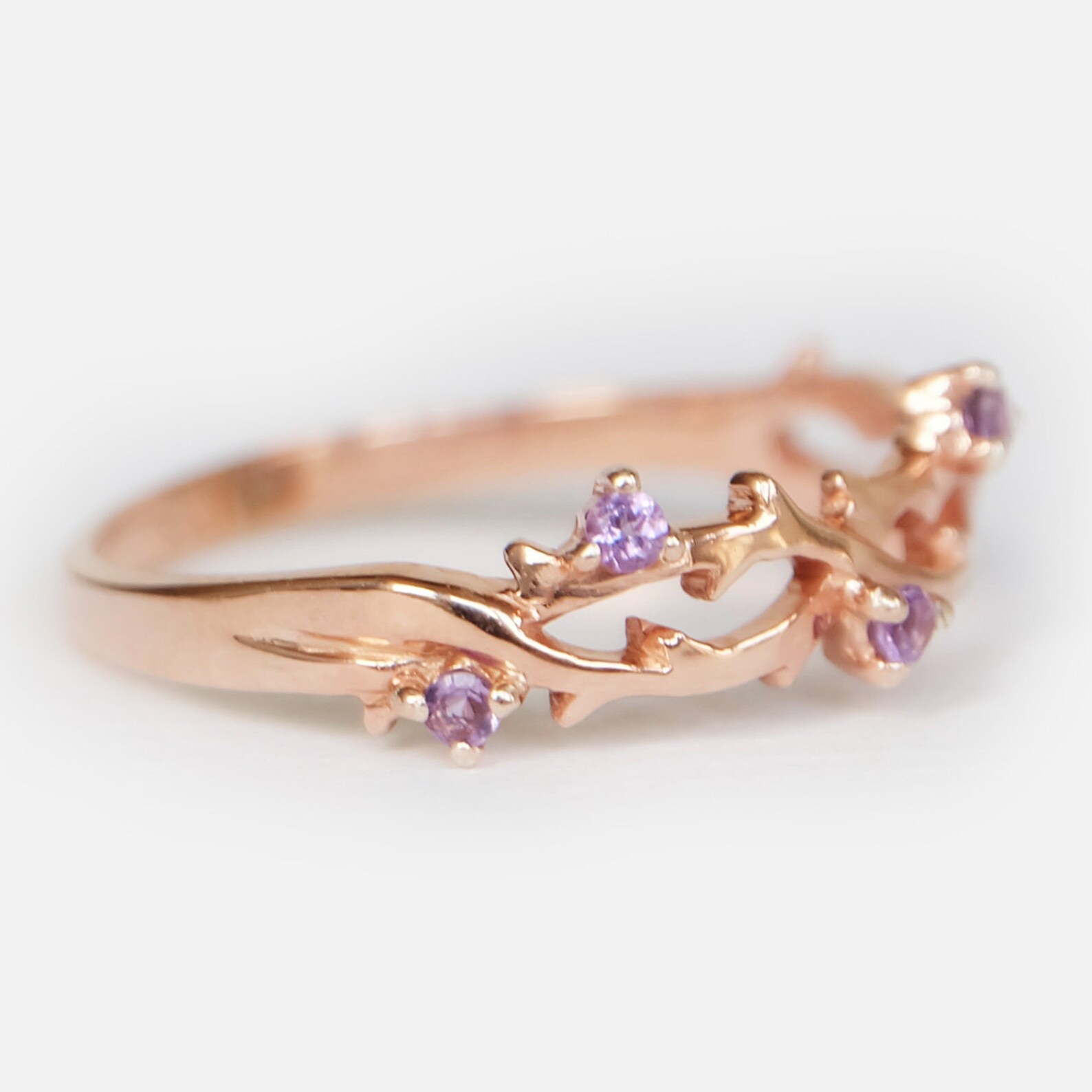 Amethyst Engagement Ring Rose Gold Amethyst Leaf Wedding - Etsy