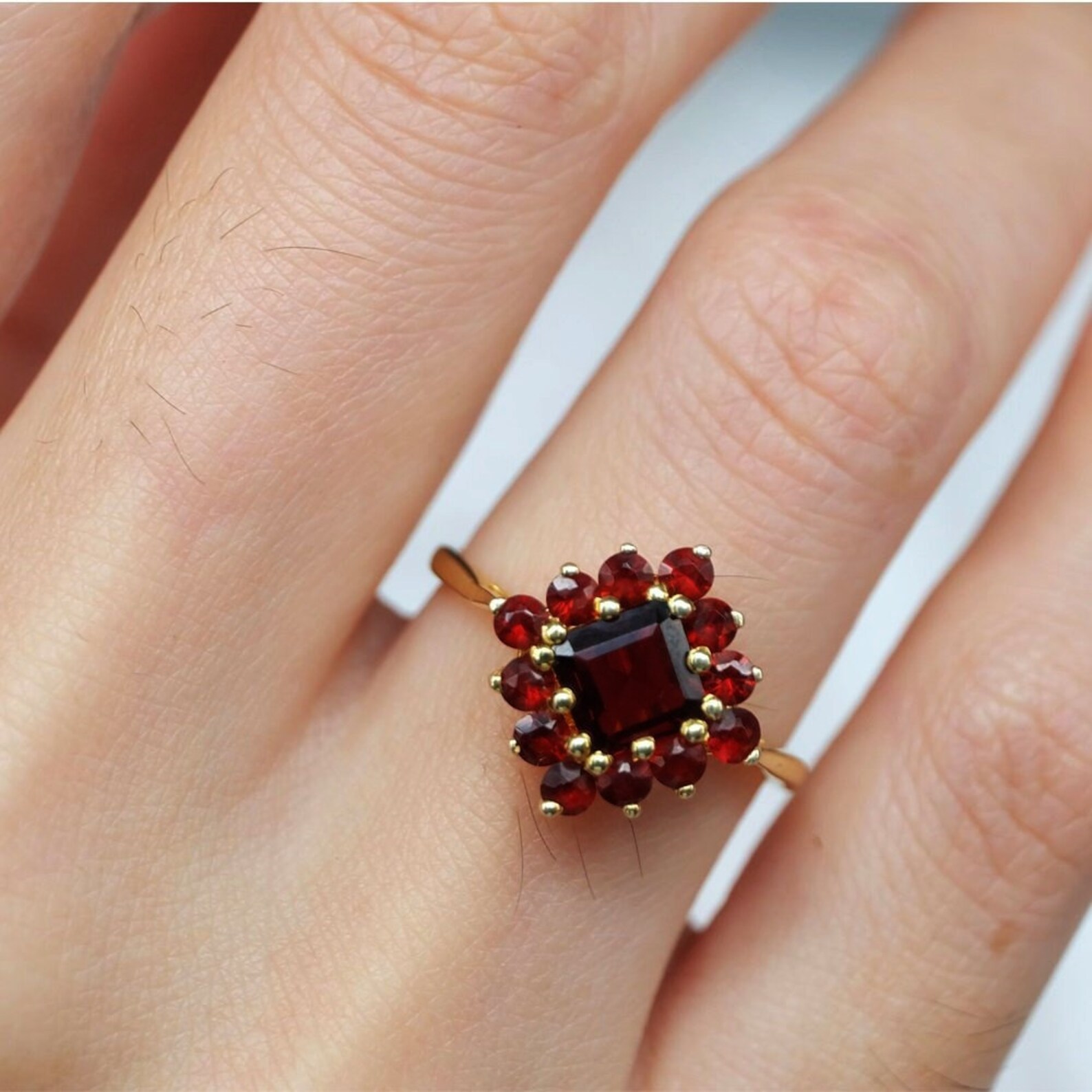 Square Garnet Ring, Garnet Band Ring, 14kt Garnet Ring, Cheap Garnet ...