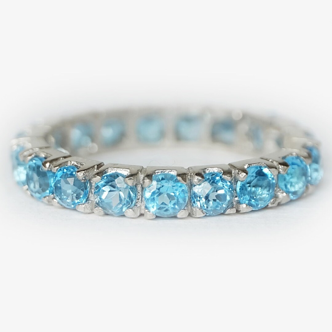 14k Blue Topaz Eternity Ring, Blue Topaz Ring, Engagement Ring ...