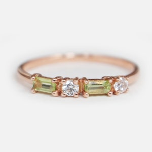 Peridot Baguette Ring, Solid 14k Gold Peridot Baguette Ring, Art Deco ...