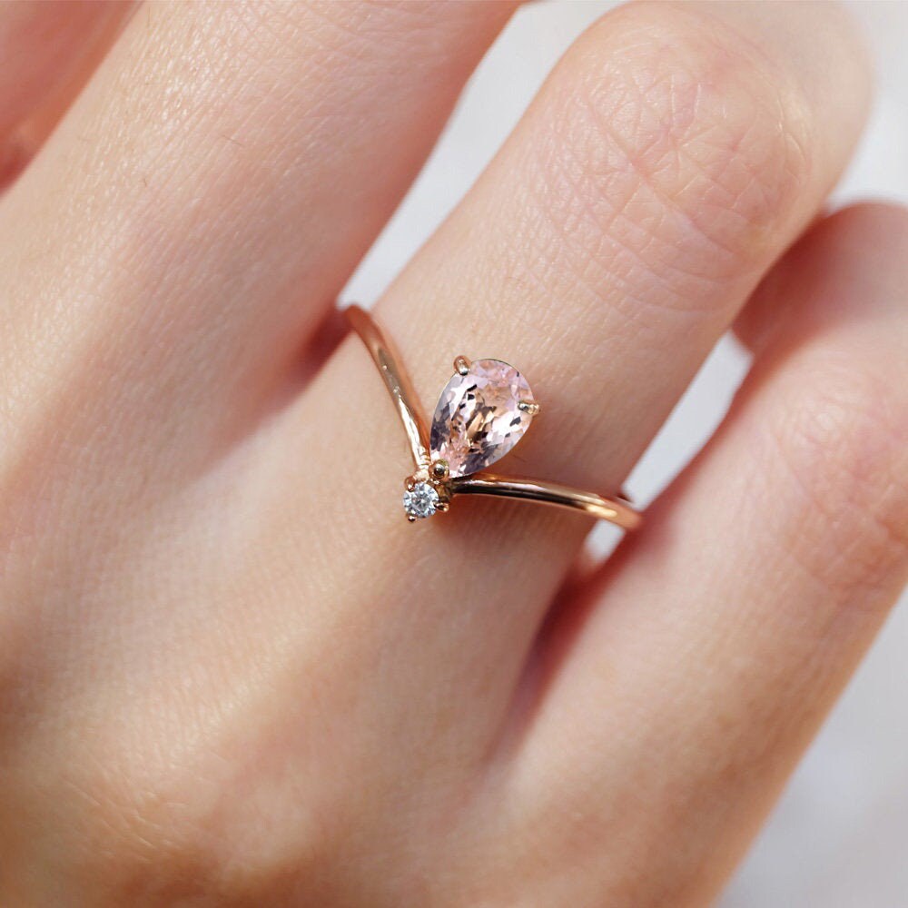 Pear shaped morganite ring morganite engagement ring rose | Etsy