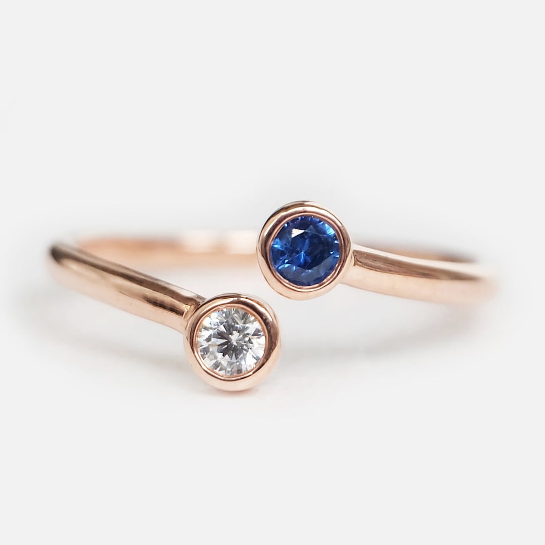 Dual Stone Ring, Cuff Ring, Gold Birthstone Ring, Stacking Ring ...