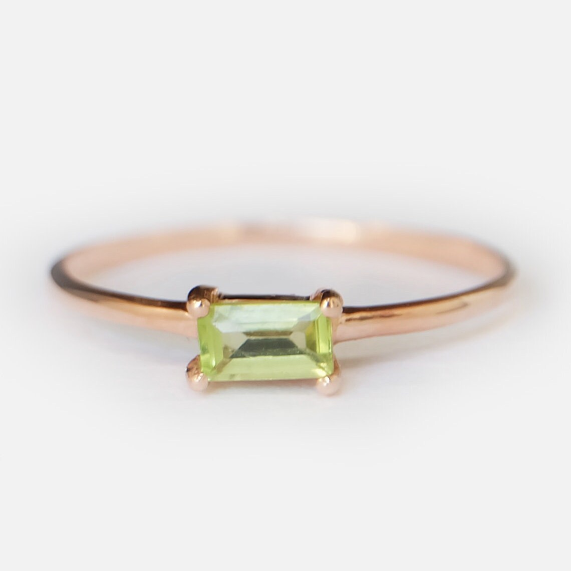 Peridot Baguette Ring Solid 14k Gold Peridot Baguette Ring - Etsy