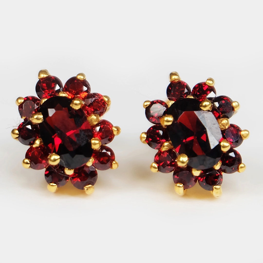 Garnet Earrings, 14k Gold Earrings, Genuine AAA Garnet Stud Earrings ...