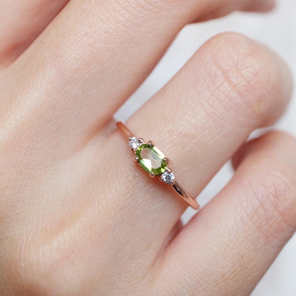 Peridot Statement Ring Peridot Diamond Ring Oval Peridot - Etsy