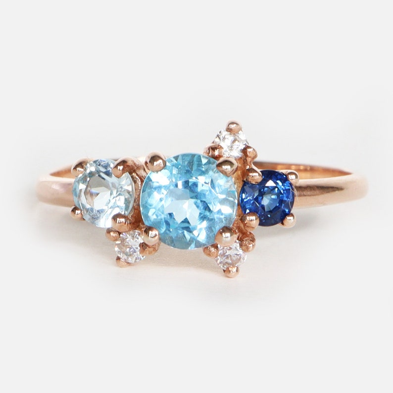 Multi Stone Cluster Ring Blue Topaz Ring Sapphire Ring - Etsy UK