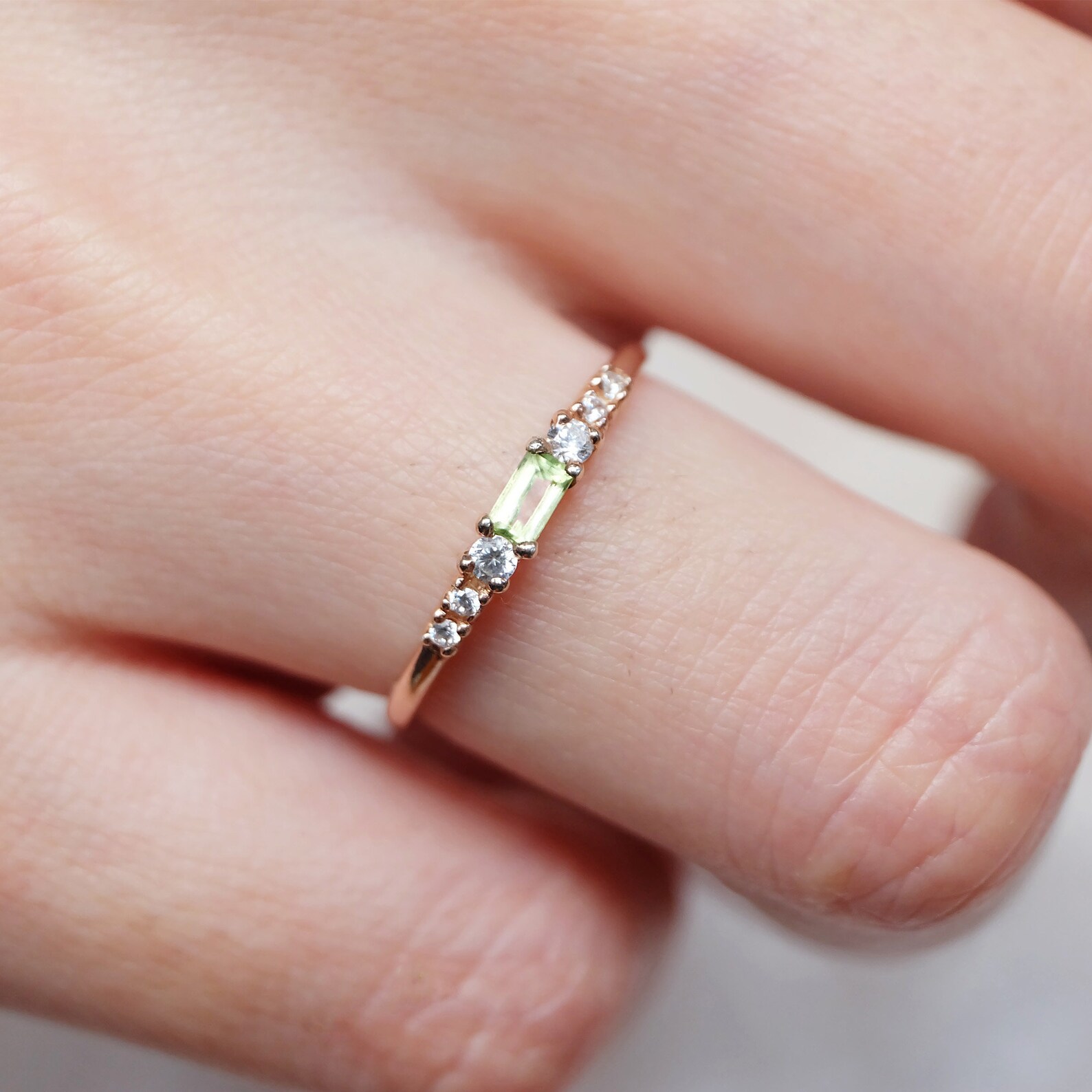 14k Peridot Baguette Ring Peridot Ring Stacking Ring - Etsy