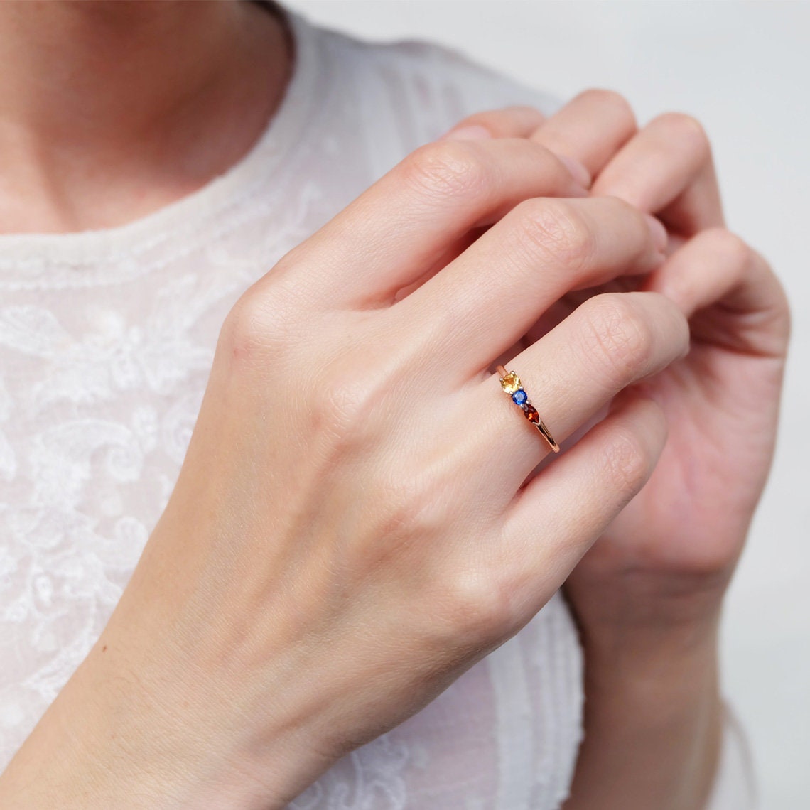 14k Gold Mixed Stone Cluster Ring Gemstone Ring Cluster - Etsy