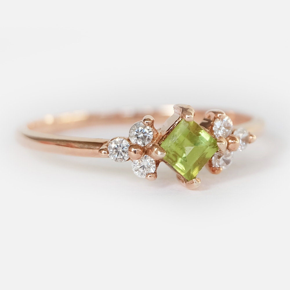 Natural Peridot Ring Rose Gold Peridot Ring Peridot Diamond | Etsy