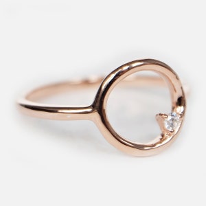 14k Open Circle Ring, Circle Diamond Ring, Modern Circle Ring, Geometric Ring, Round Ring, Open ...