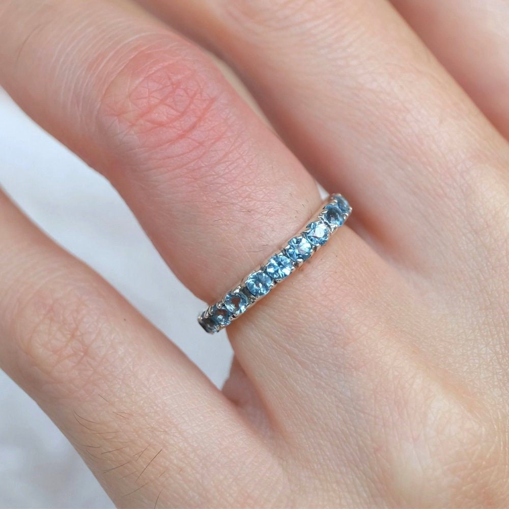 14K White Gold Blue Topaz Eternity Band, December Birthstone Ring ...