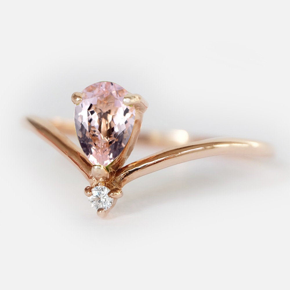 Pear shaped morganite ring morganite engagement ring rose | Etsy