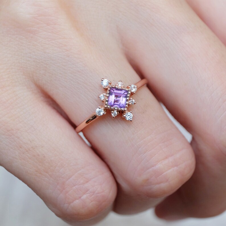 Amethyst Ring Amethyst Cluster Ring Natural Amethyst Ring | Etsy