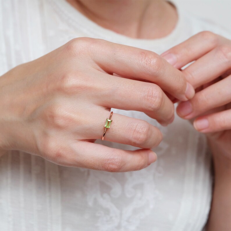 Peridot Baguette Ring Solid 14k Gold Peridot Baguette Ring | Etsy