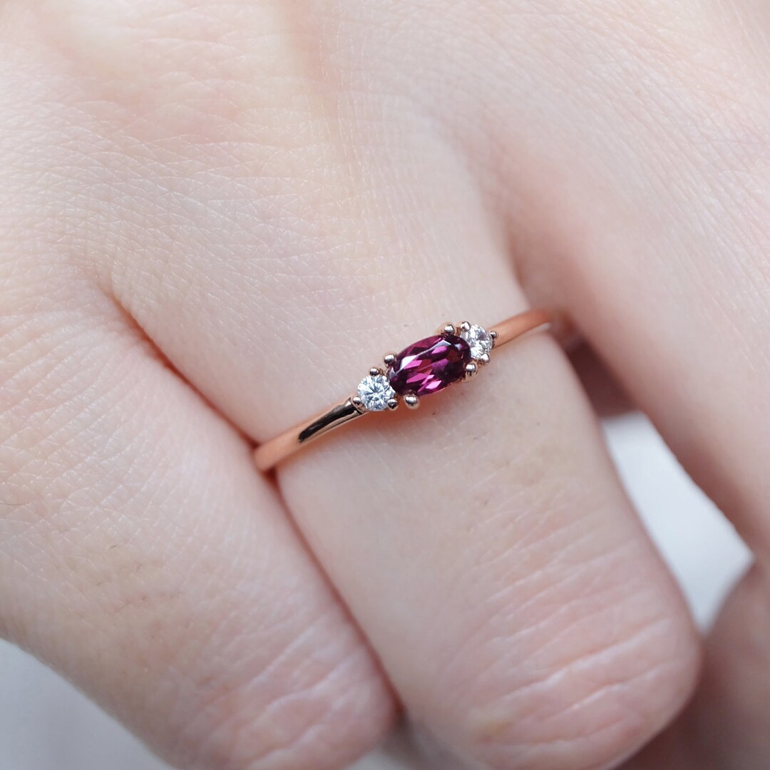 Rhodolite Ring, Oval Rhodolite Diamond Ring, Solid Gold Rhodolite ...