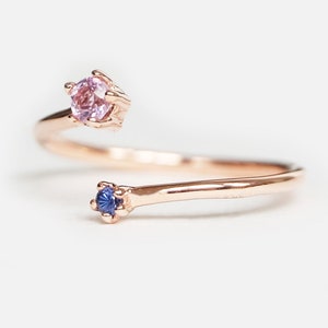 Dual Stone Ring, Cuff Ring, Gold Birthstone Ring, Stacking Ring ...